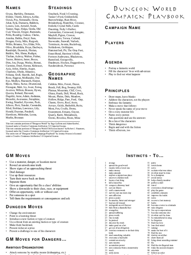 Dungeon World Campaign Playbook Guide | PDF