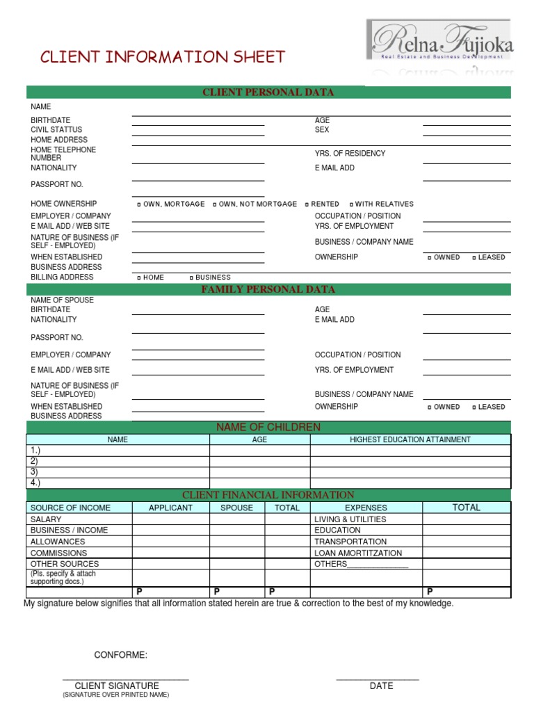 Client Info Sheet PDF | PDF | Business
