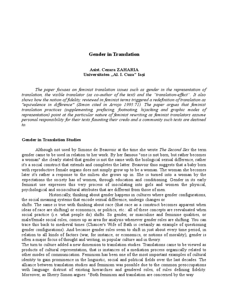 Gender in Translation: Asist. Cezara ZAHARIA Universitatea ,,al. I ...