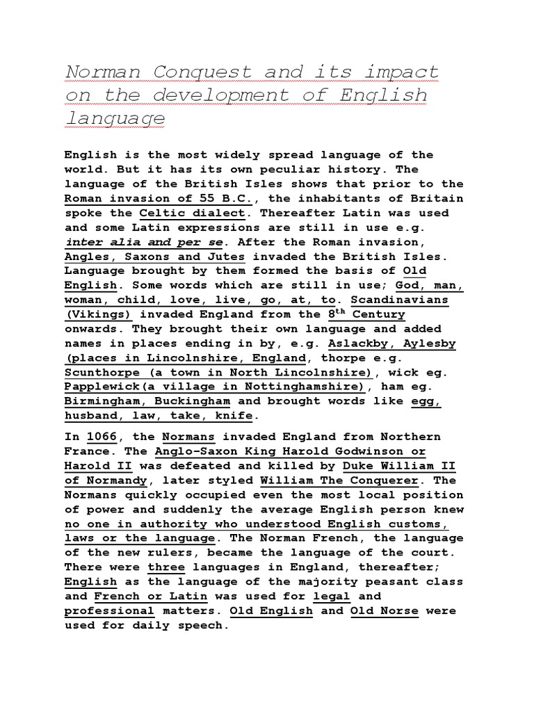 Norman Conquest and Its Impact On The Devlopment of English Language 2 ...