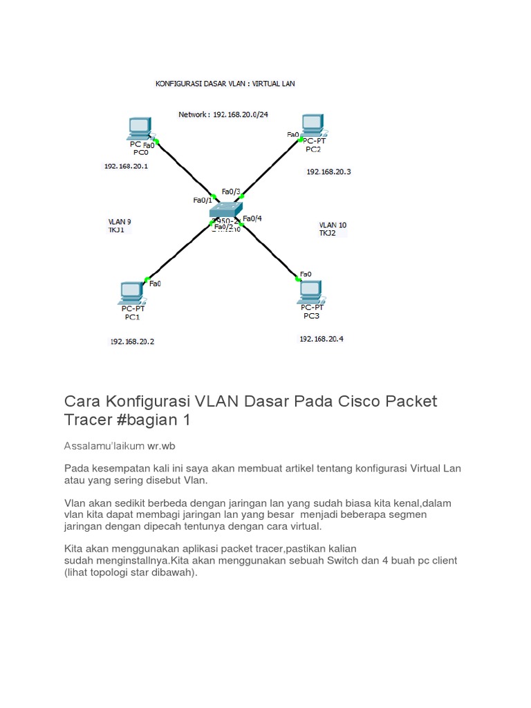 Cara Konfigurasi VLAN Dasar Pada Cisco Packet Tracer | PDF