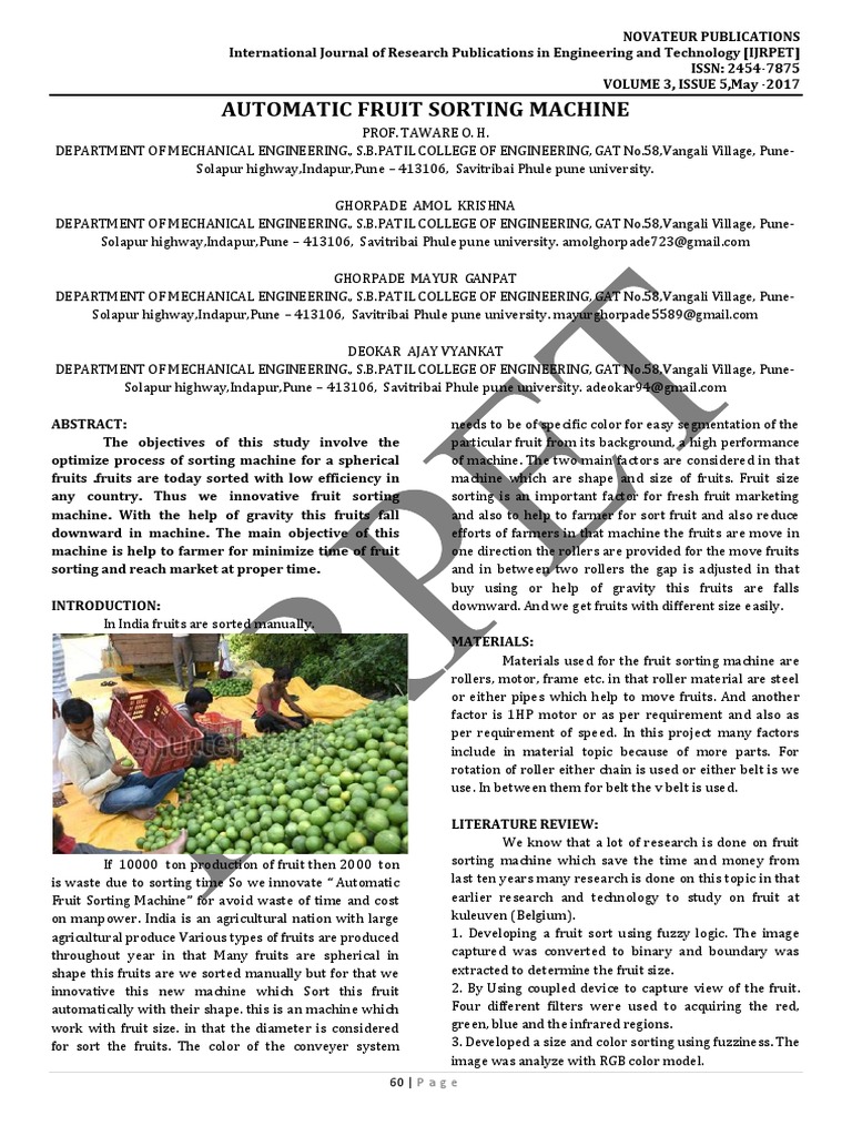 Automatic Fruit Sorting Machine Design | PDF | Amplifier | Machines