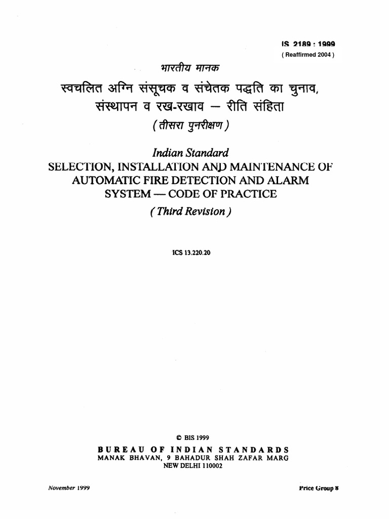 Is 2189-1999 - Automatic Fire Detection and Alarm System | PDF | Smoke ...