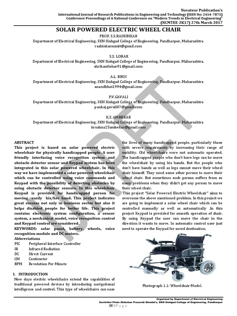 Solar Wheel Chair | PDF | Wheelchair | Solar Panel