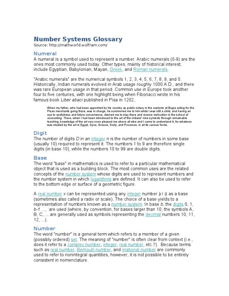 Number Systems Glossary | Numbers | Real Number