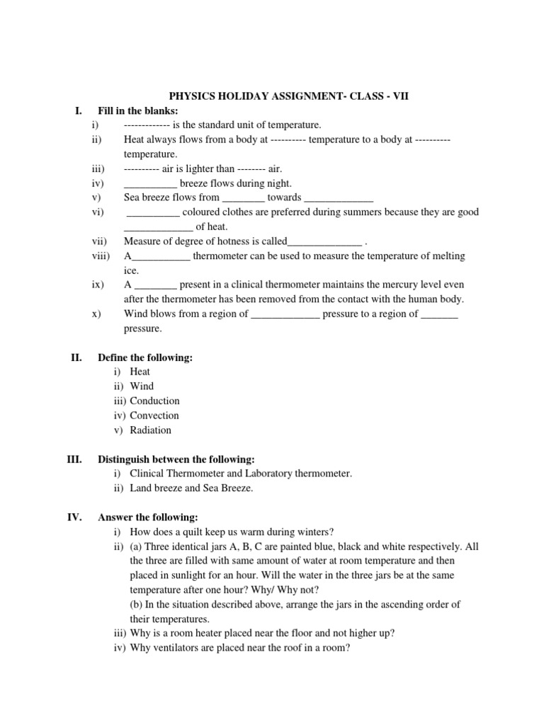 Physics Holiday Assignment-7 | PDF