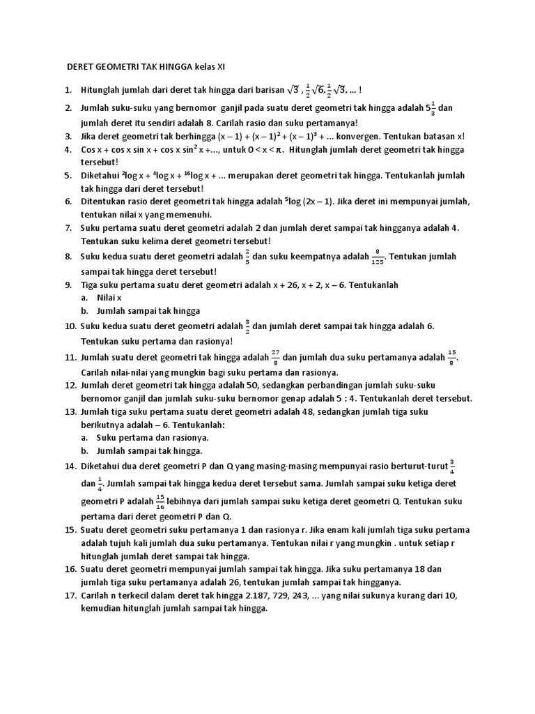 Barisan Dan Deret Geometri Tak Hingga Kelas Xi | PDF | Metode & Bahan Ajar