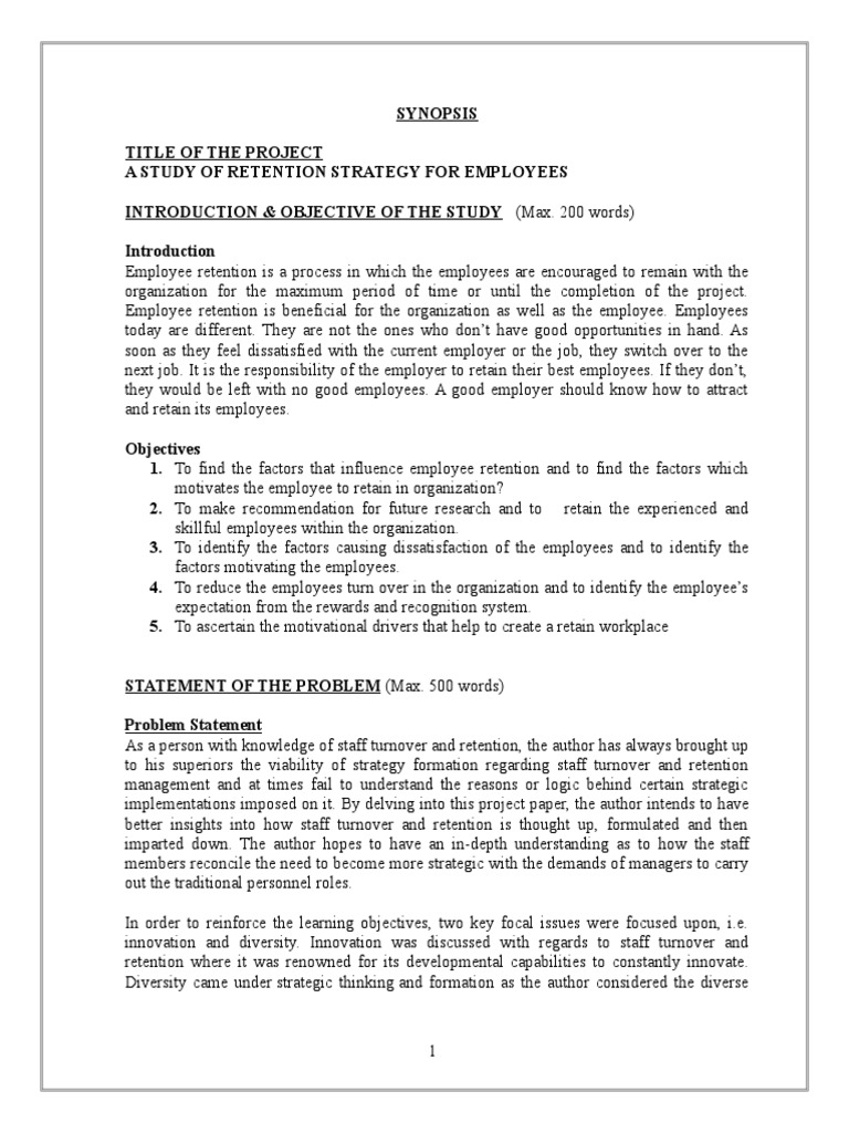 Retention Strategy For Empl-Synopsis | PDF | Employee Retention ...