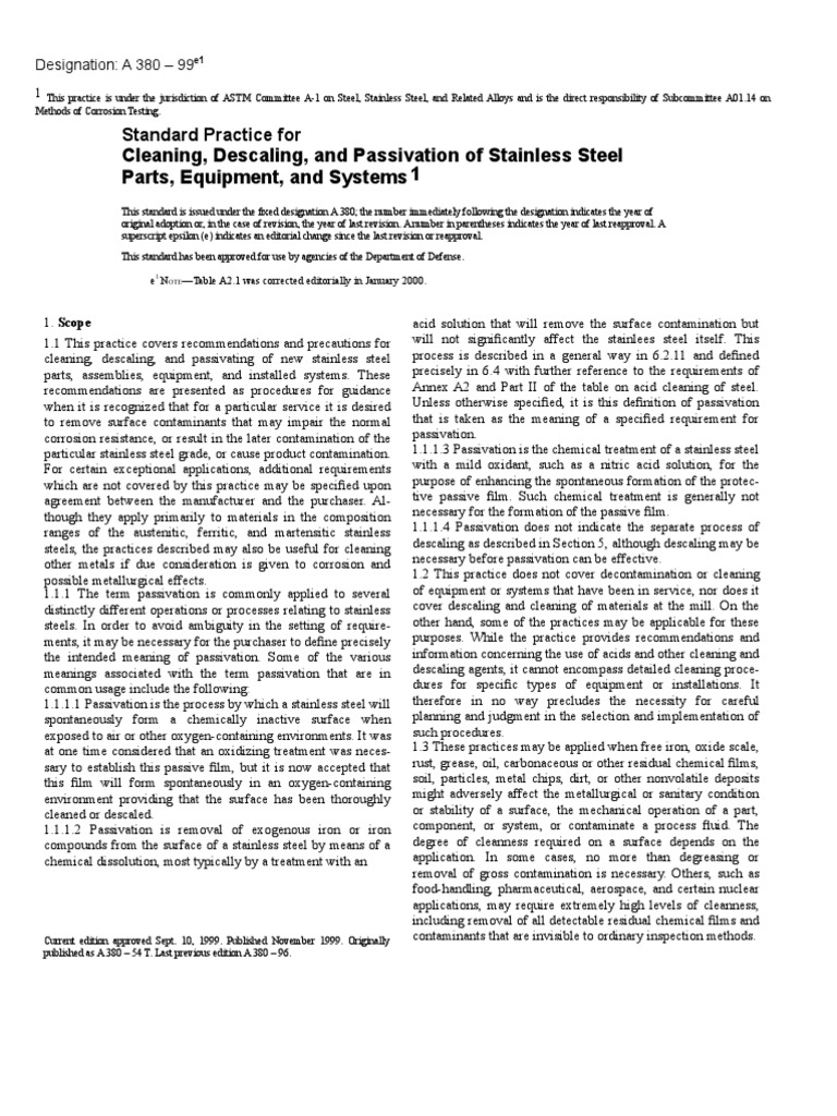 A380 Astm Pickling & Passivation | PDF | Stainless Steel | Corrosion