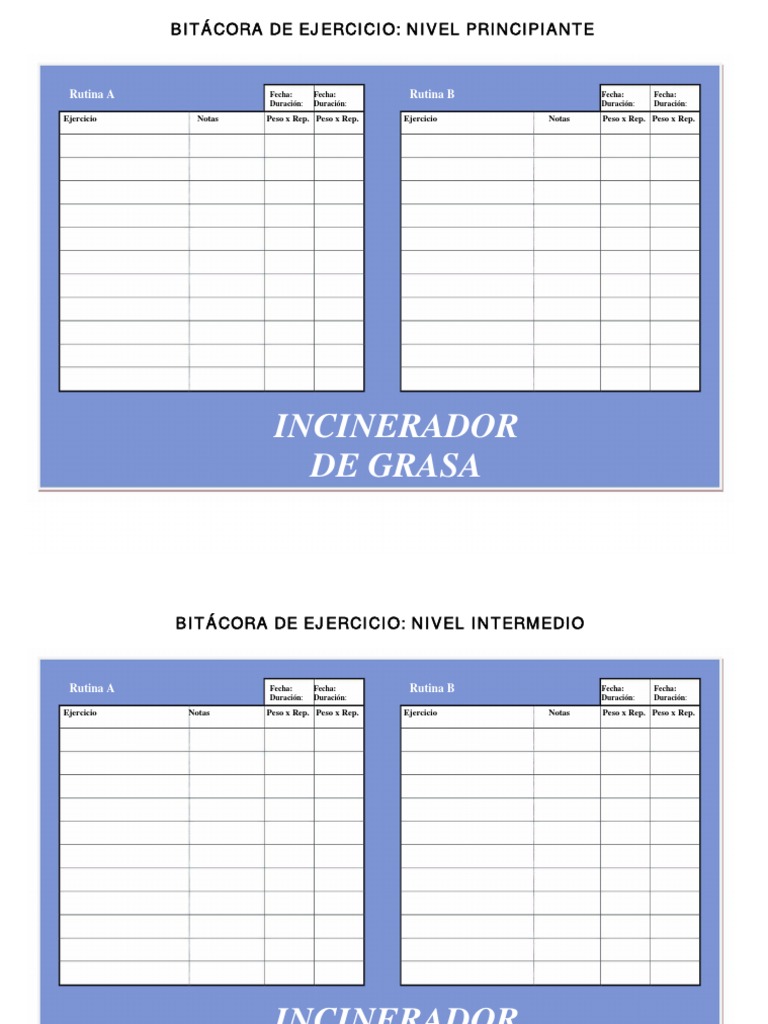 Bitacoras de Entrenamiento Blowtorch | Descargar gratis PDF | Peso humano | Forma del cuerpo