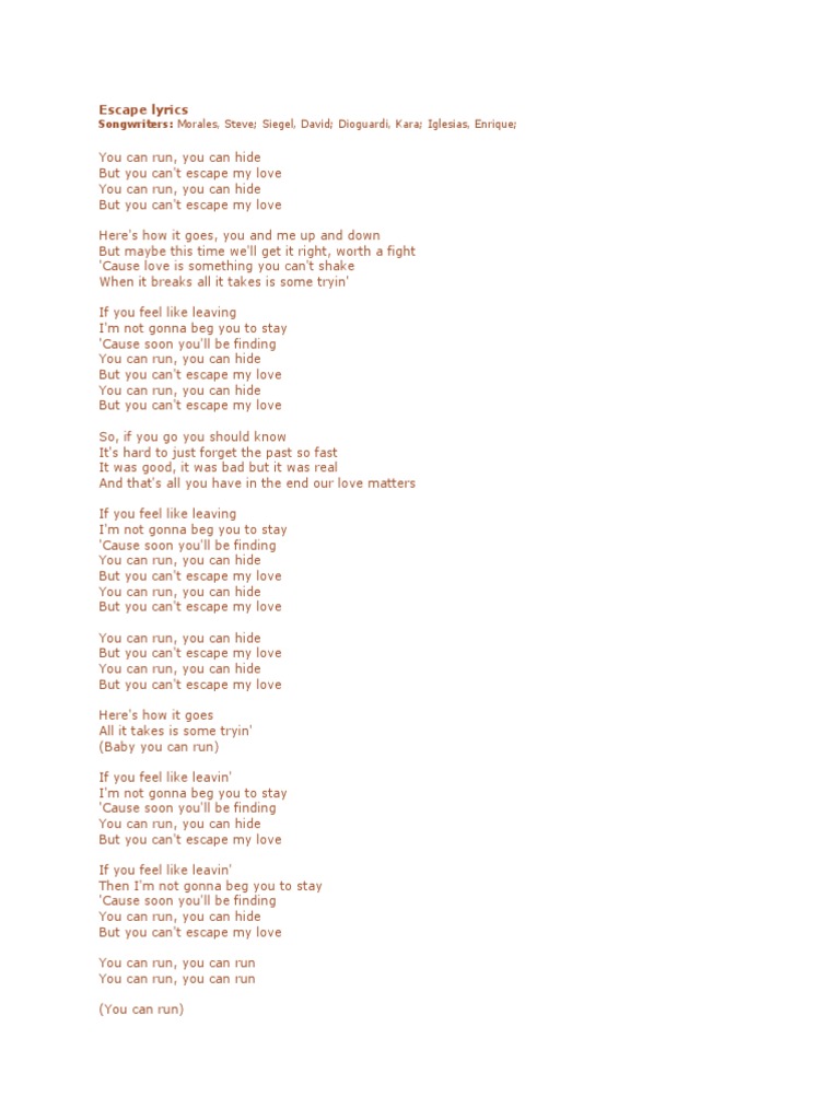 Escape Lyrics | PDF