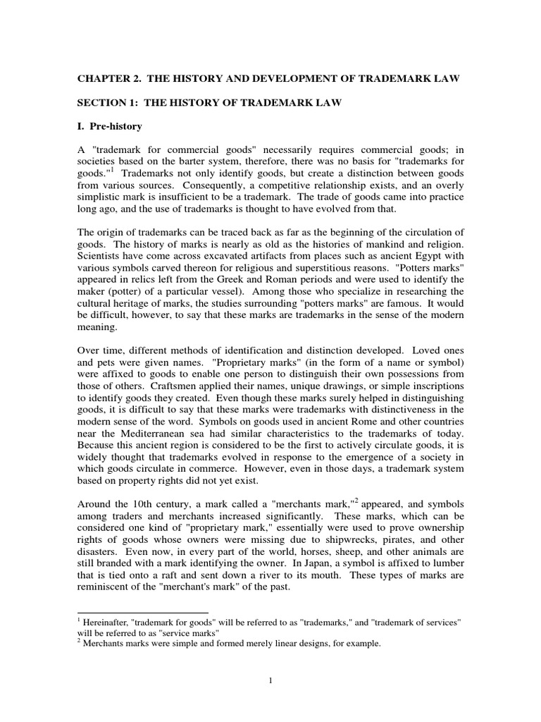 Chapter 2. The History and Development of Trademark Law Section 1: The ...