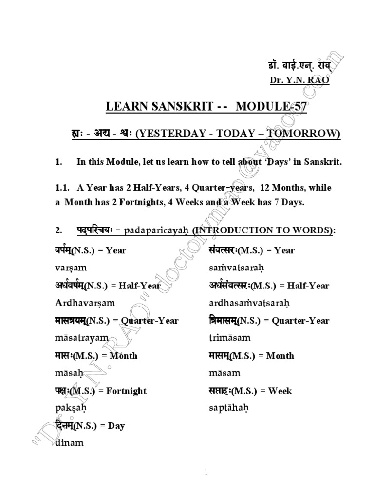 Sanskrit Days and Months Overview | PDF