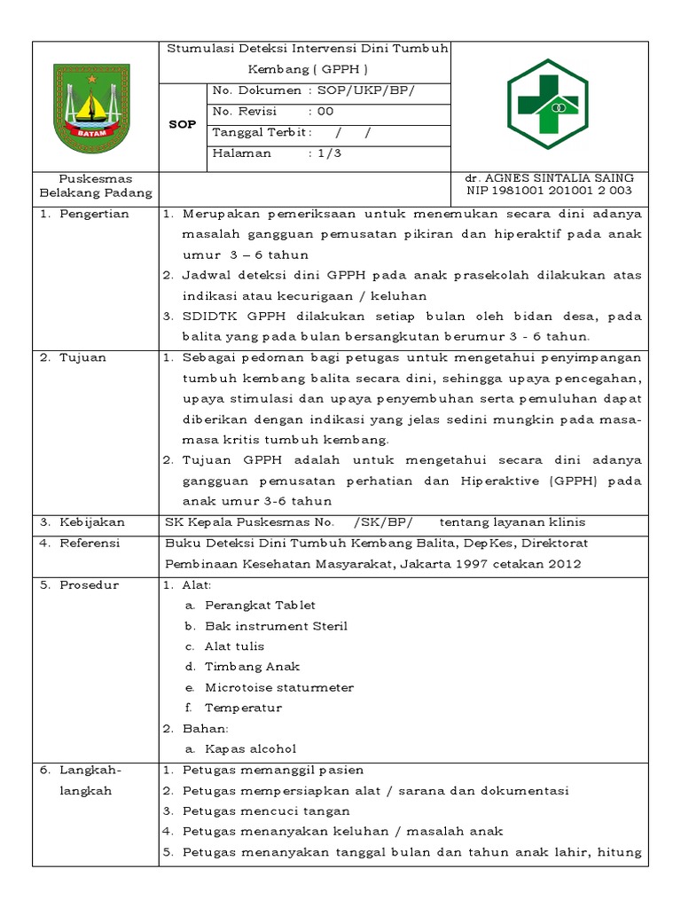Standard Operating Procedures for Early Detection and Intervention of ...