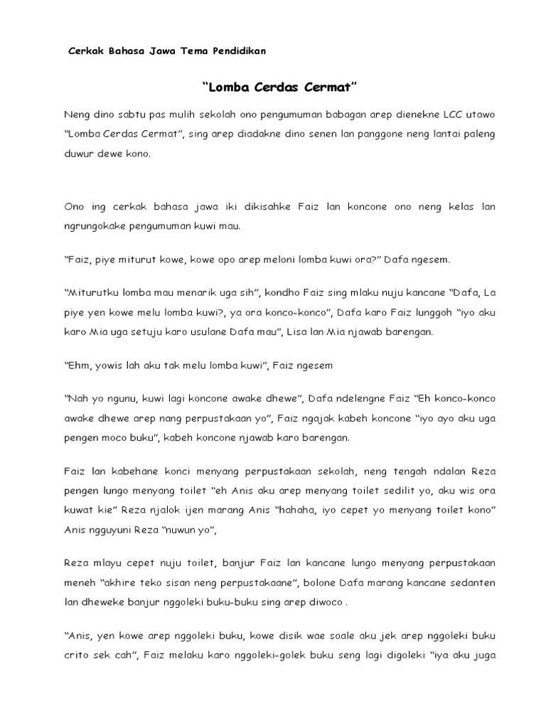 Cerkak Bahasa Jawa Tema Pendidikan | PDF