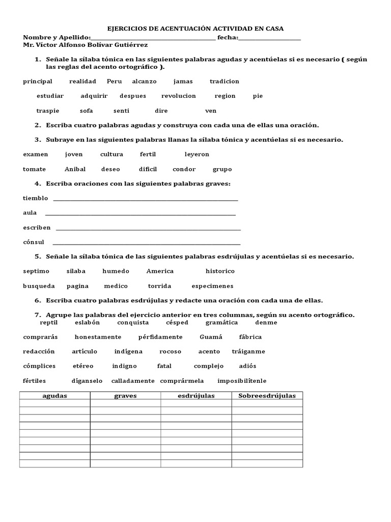 Ejercicios de Acentuacion | PDF | Morfología | Idiomas