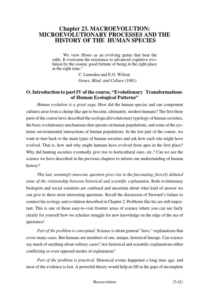Chapter 23. MACROEVOLUTION: Microevolutionary Processes and The History ...