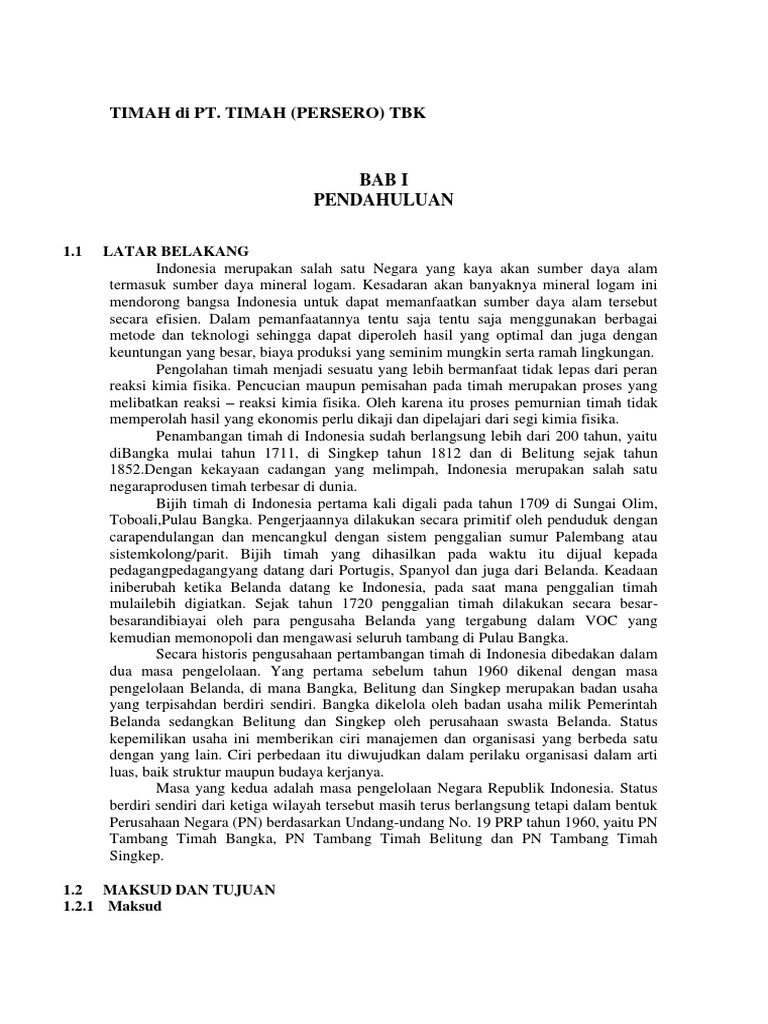 Makalah Pengolahan Timah Primer Di PT Timah | PDF