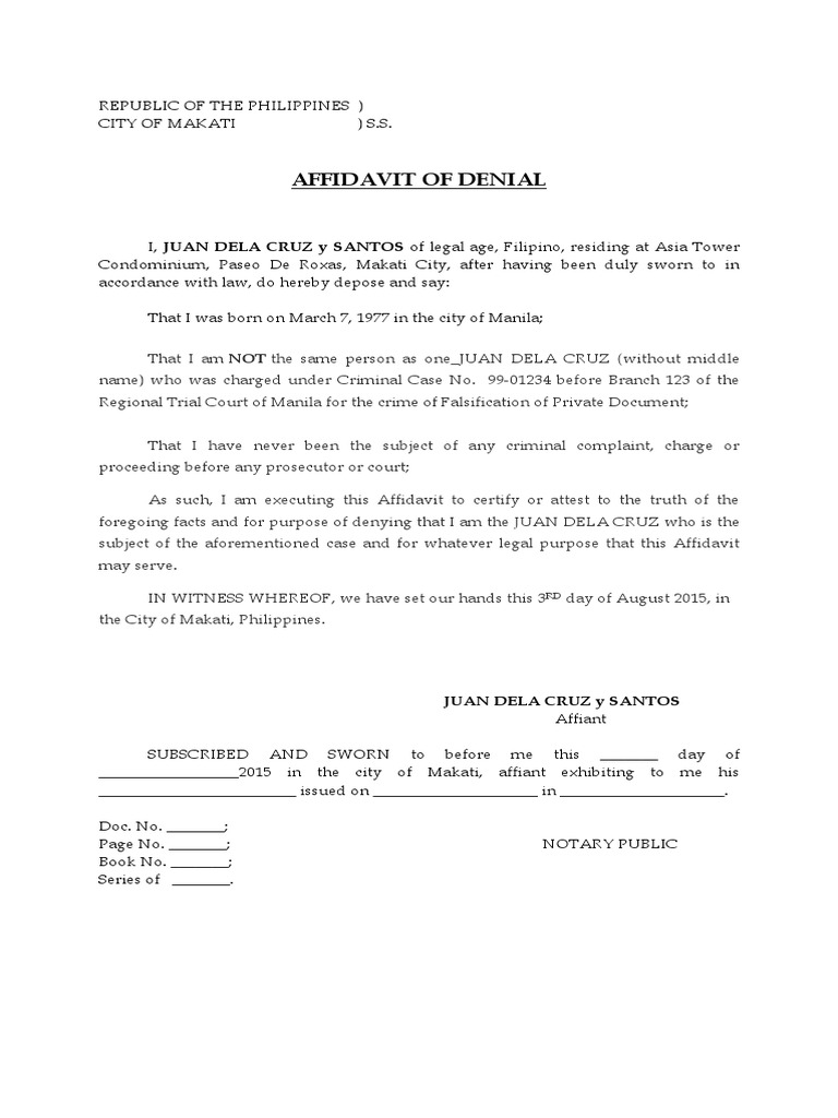 Template Affidavit of Denial | PDF