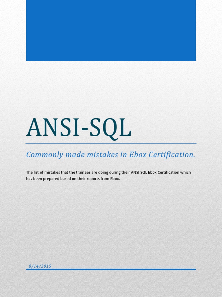 ANSI-SQL Ebox Certification Tips | PDF | Software Engineering | Data ...