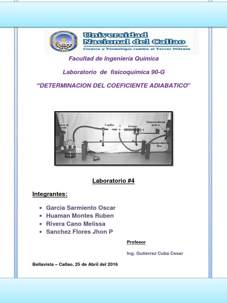 Laboratorio 4 Coeficiente Adiabático Pdf Gases Termodinámica