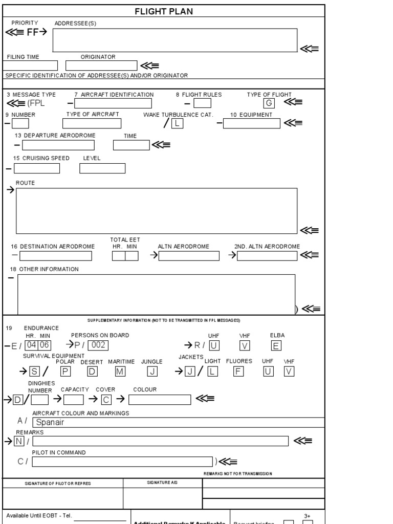 ICAO Flight Plan Form Example | PDF | Aerospace Engineering | Transport ...