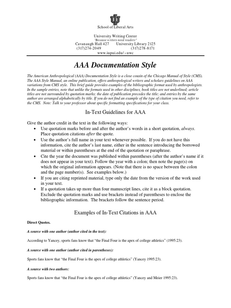 AAA Documentation Style: A Guide to the American Anthropological ...