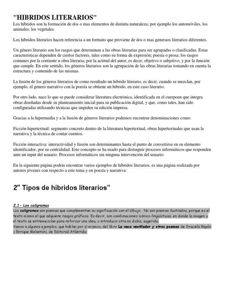 Híbridos Literarios: Definición y Ejemplos | PDF | Poesía | Pintada