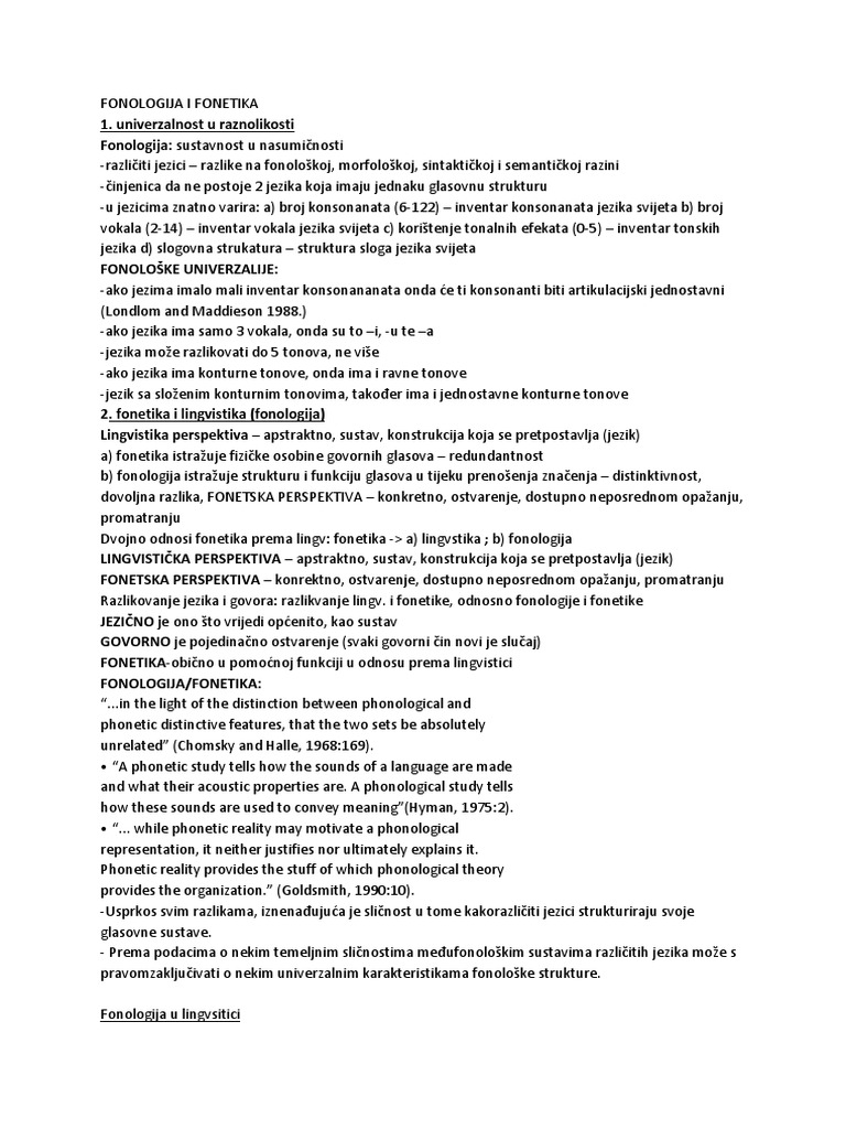 Lingvistika Fonologija I Fonetika | PDF