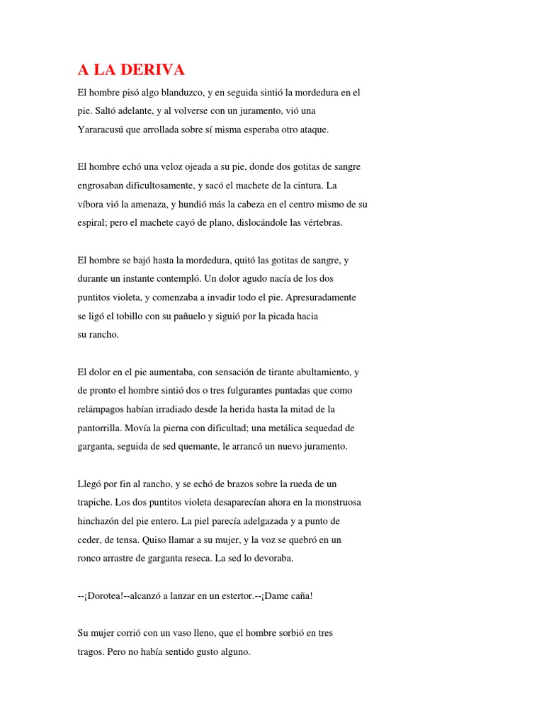 A LA DERIVA de Horacio Quiroga | PDF | Naturaleza