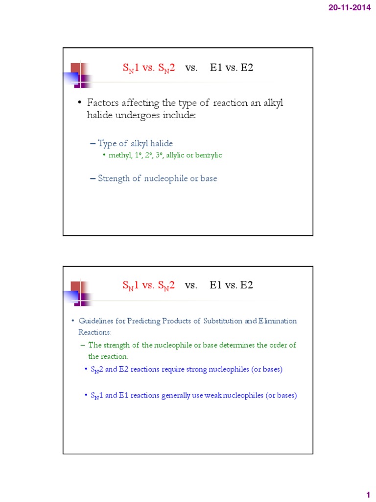 Vs. E1 vs. E2 - Factors Affecting The Type of Reaction An Alkyl Halide ...