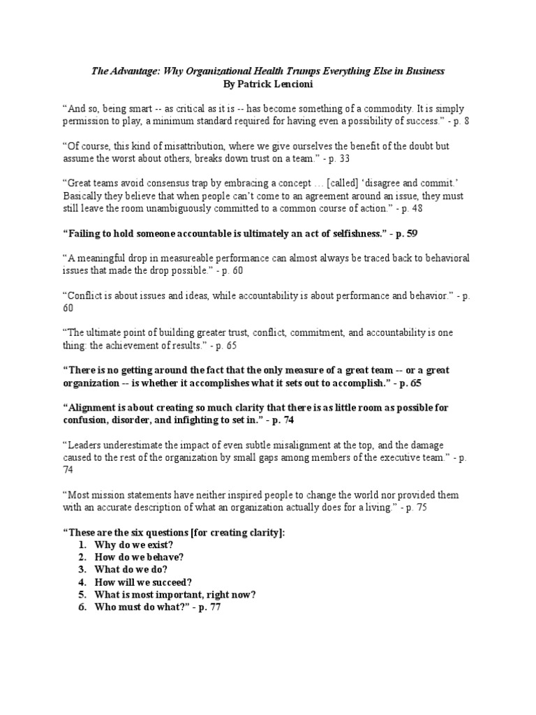 The Advantage (Lencioni) | PDF | Leadership | Question