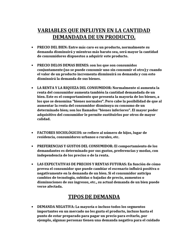 Variables en La Demanda | PDF | Curva de demanda | Ciencias económicas