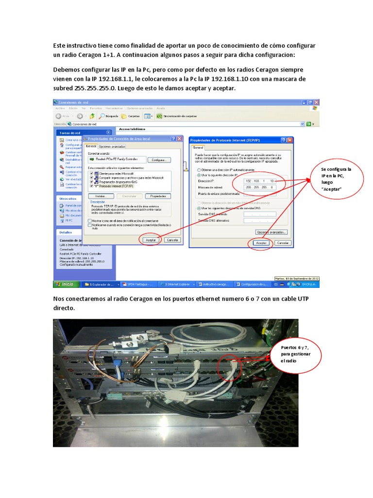 Configuracion Radio Ceragon Ip 10 Pdf Red De Computadoras Dirección Ip