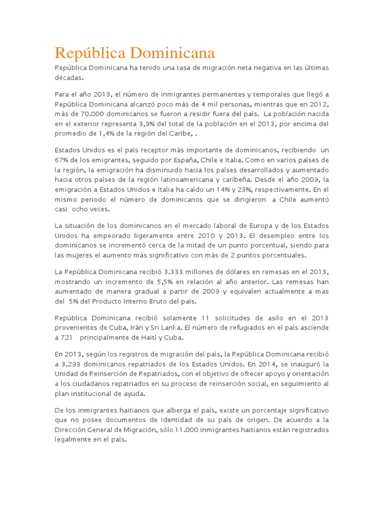 Migracion en República Dominicana | PDF | República Dominicana | Migración humana
