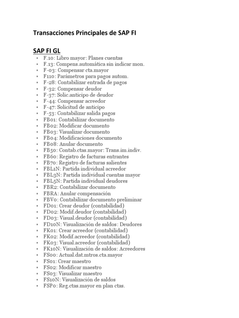 Transacciones Principales de SAP FI | PDF | Contabilidad | Servicios ...
