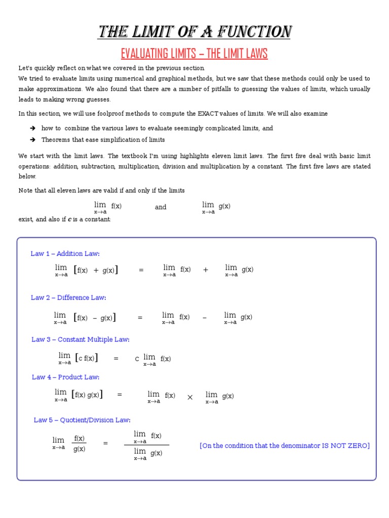Evaluating Limits Through Direct Application of Limit Laws | PDF ...