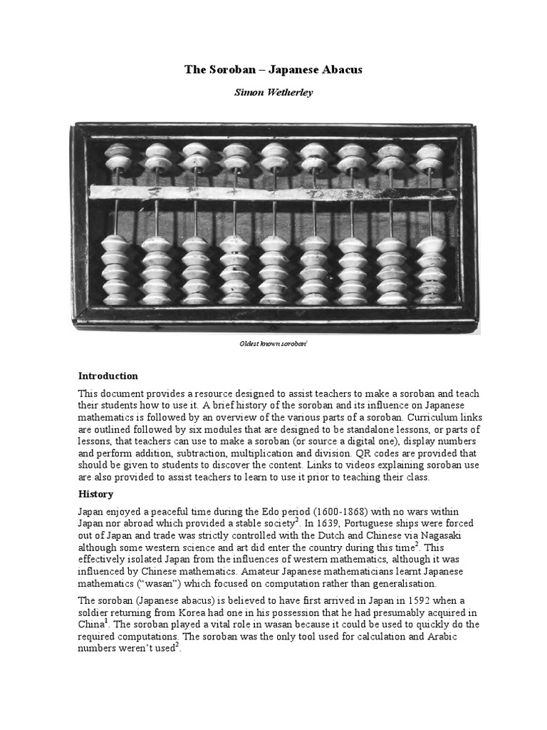 The Soroban - Japanese Abacus | PDF | Multiplication | Teachers