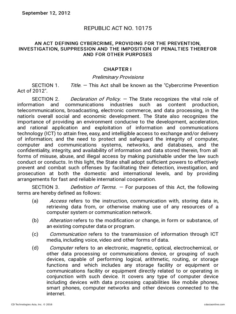 RA 10175 Cybercrime Prevention Act of 2012.pdf | Computer Security ...