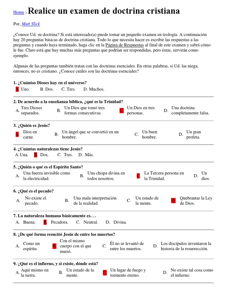 Realice Un Examen de Doctrina Cristiana (Examen y Sus Respuestas. | PDF ...