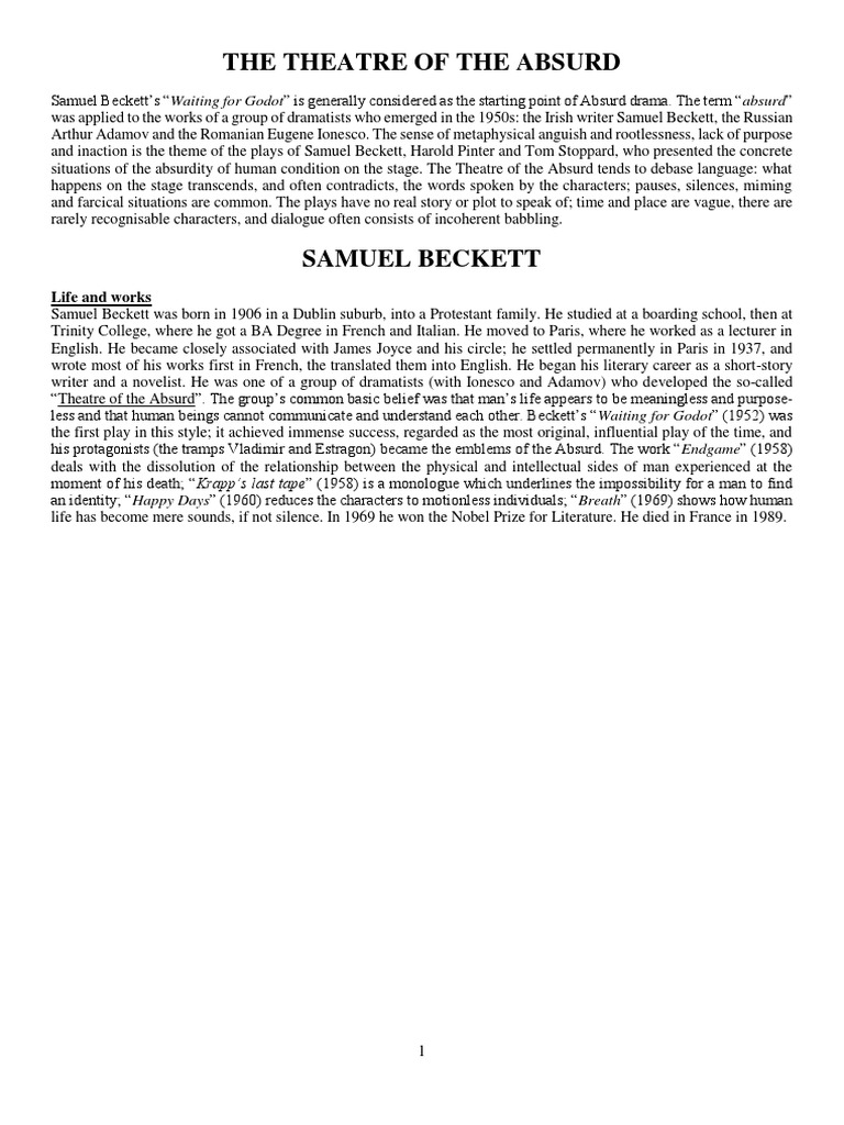 Theatre of the Absurd Overview | PDF | Samuel Beckett