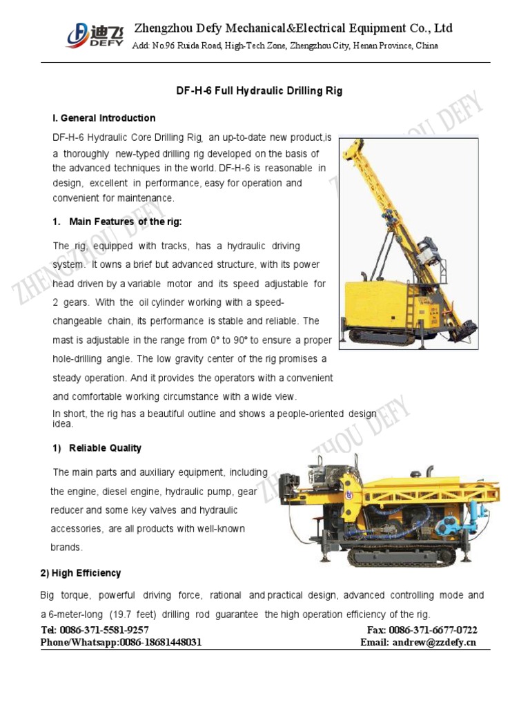 Specifications of DF-H-6 Drilling Rig | PDF | Drilling Rig | Engines