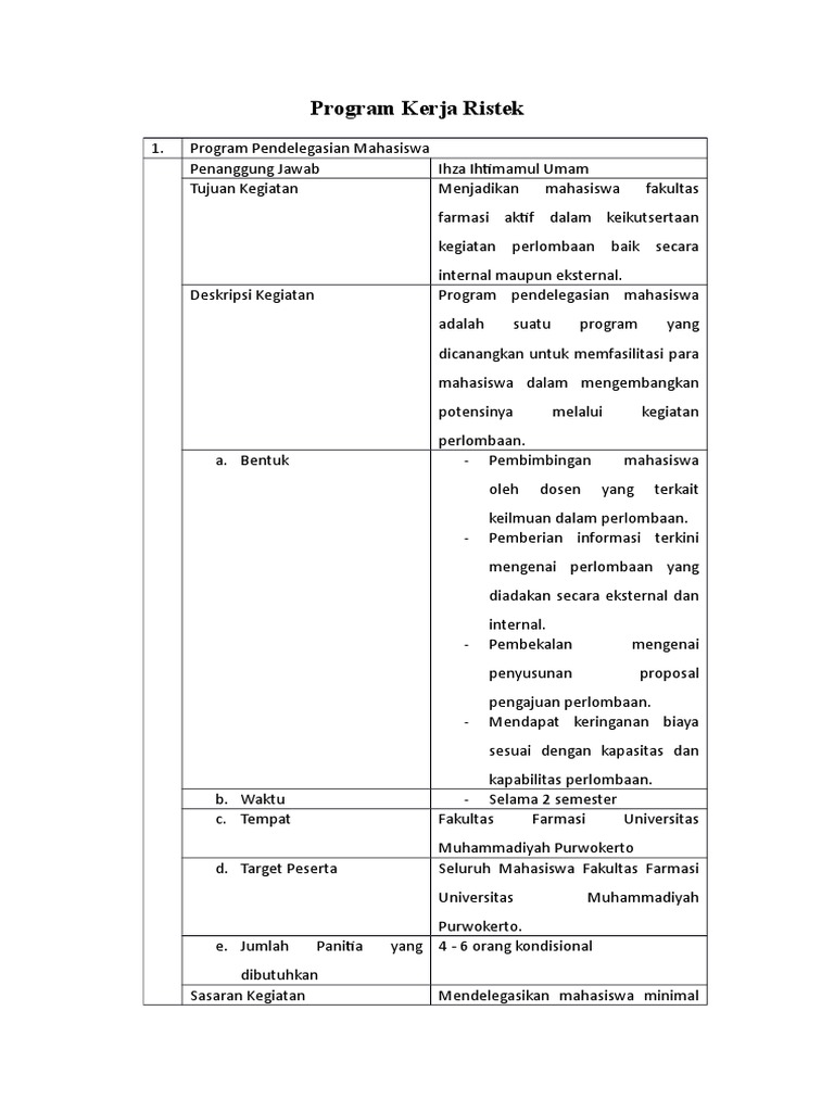 Program Kerja Ristek | PDF