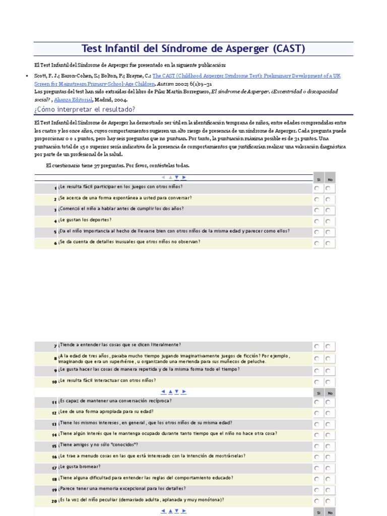 Test Infantil Del Síndrome de Asperger | PDF | Síndrome de Asperger ...