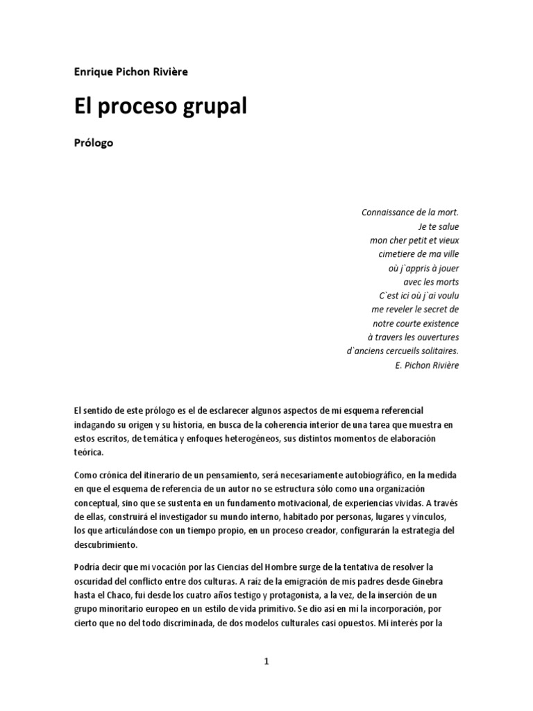 PichonRiviere - El Proceso Grupal Prólogo PDF | PDF | Psicoanálisis | Sigmund Freud