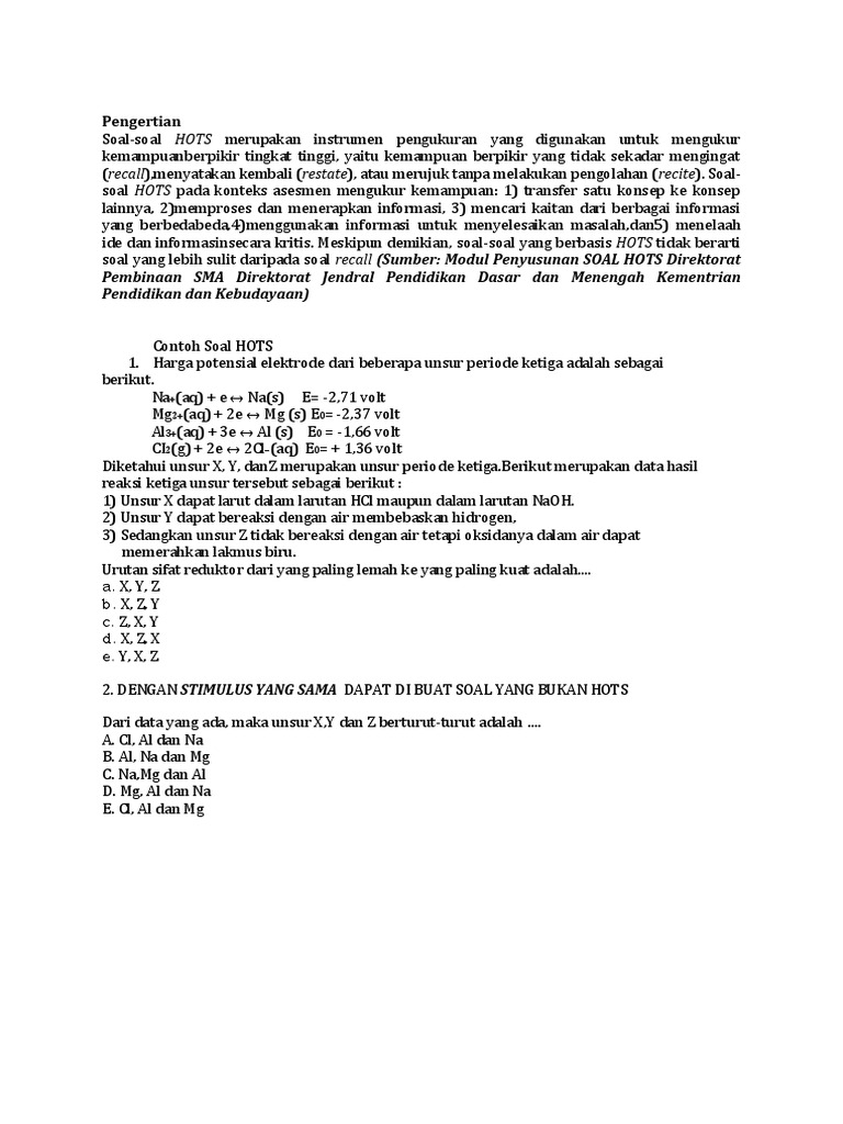 Contoh Soal HOTS dan Stimulusnya | PDF