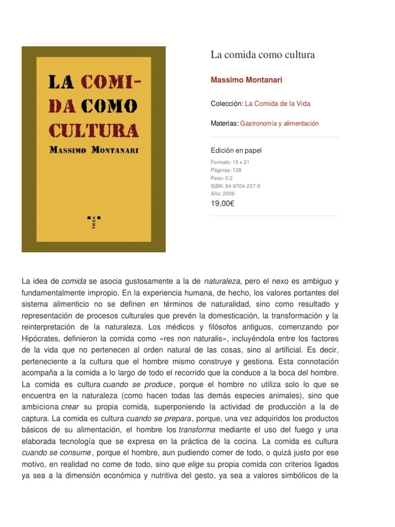 La Comida Como Cultura PDF | PDF | Alimentos | Naturaleza