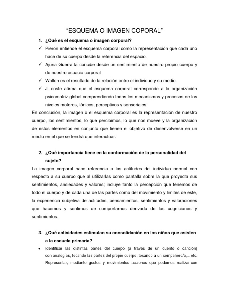 Esquema o Imagen Corporal | PDF | Percepción | Ciencia cognitiva