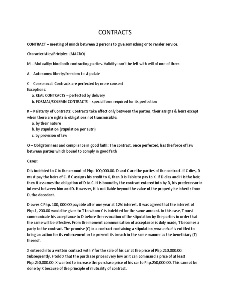 Contracts (Oblicon) | PDF | Offer And Acceptance | Law Of Obligations