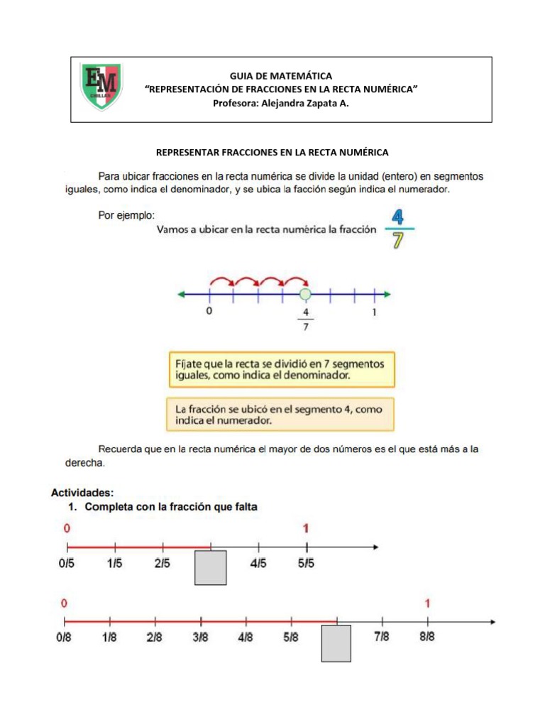 Guia de Matemática Fracciones en La Recta Numerica